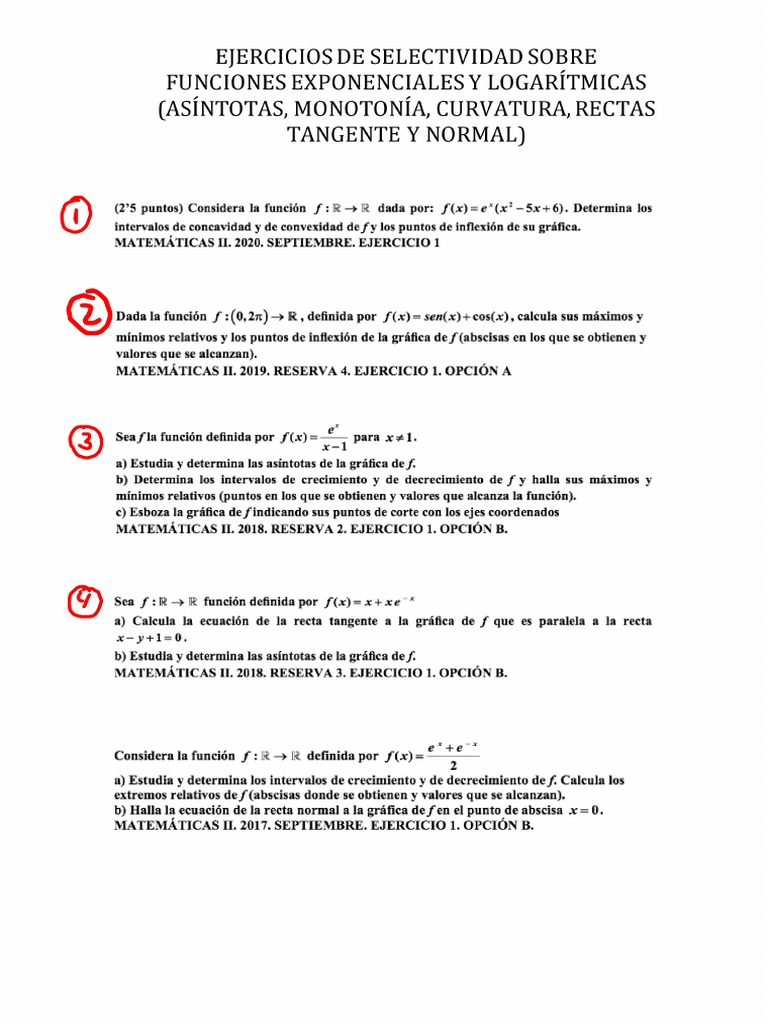 EJERCICIOS DE SELECTIVIDAD SOBRE Funciones | PDF