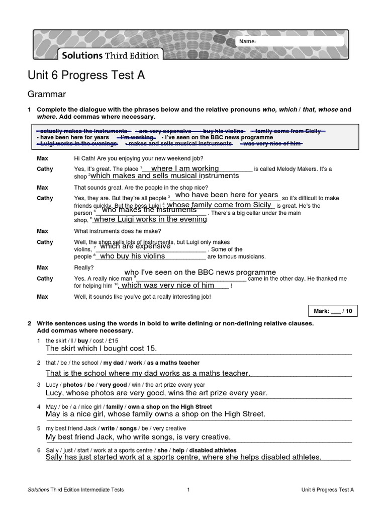 Sol3e Int U6 Progress Test A | Download Free PDF | Linguistics Sol3e Int U6 Progress Test A | Download Free PDF | Linguistics