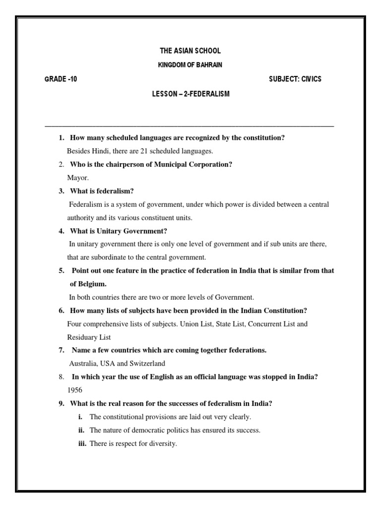 CH 2 Notes Federalism 2022 2023 | PDF | Federalism | Political Science