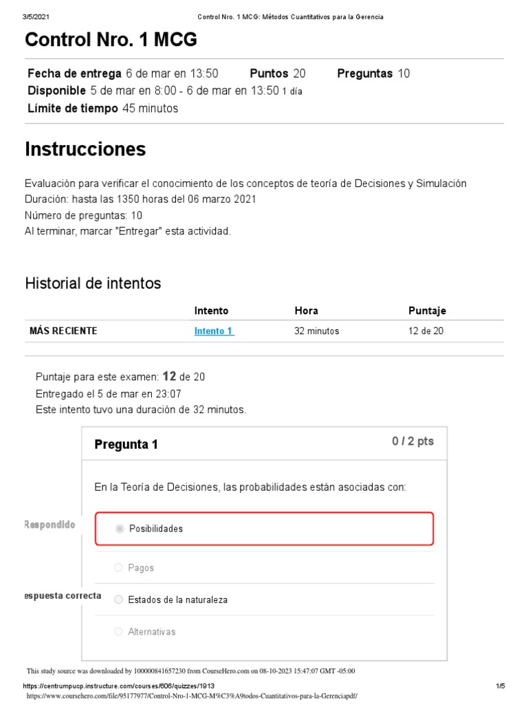 Control Nro. 1 MCG M Todos Cuantitativos para La Gerencia PDF | Descargar gratis PDF | Método ...