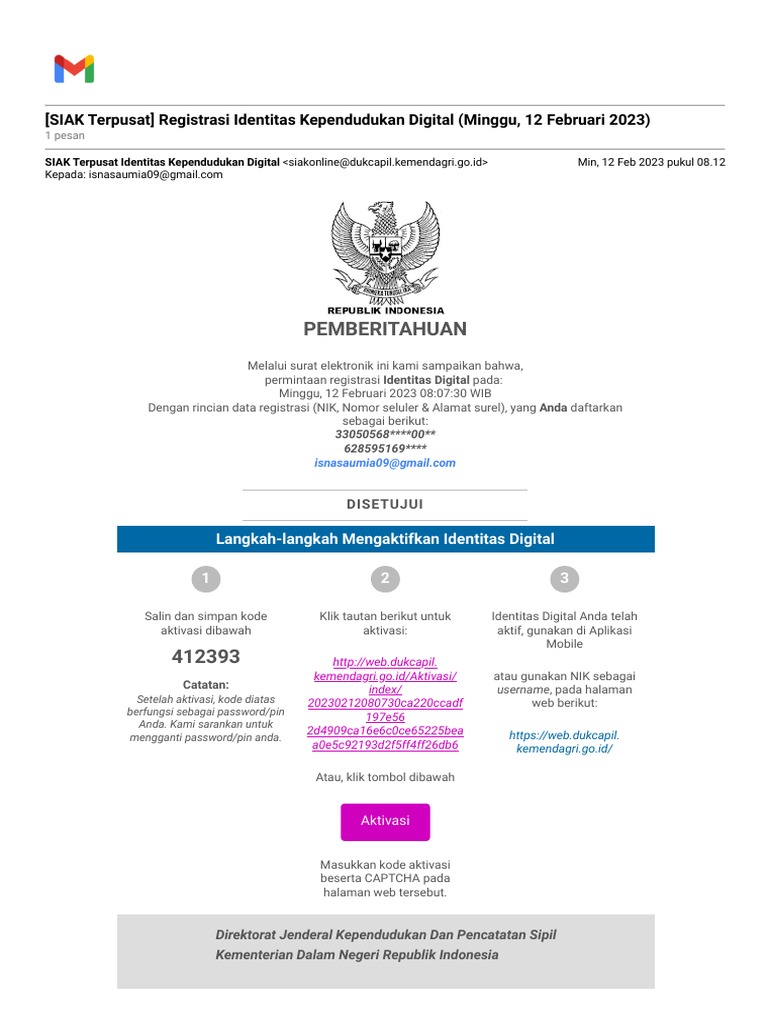 (SIAK Terpusat) Registrasi Identitas Kependudukan Digital (Minggu, 12 ...