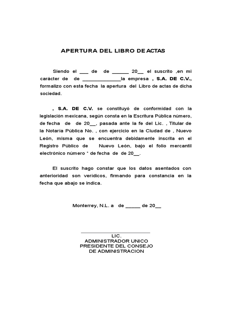 6 Apertura Del Libro de Actas | PDF