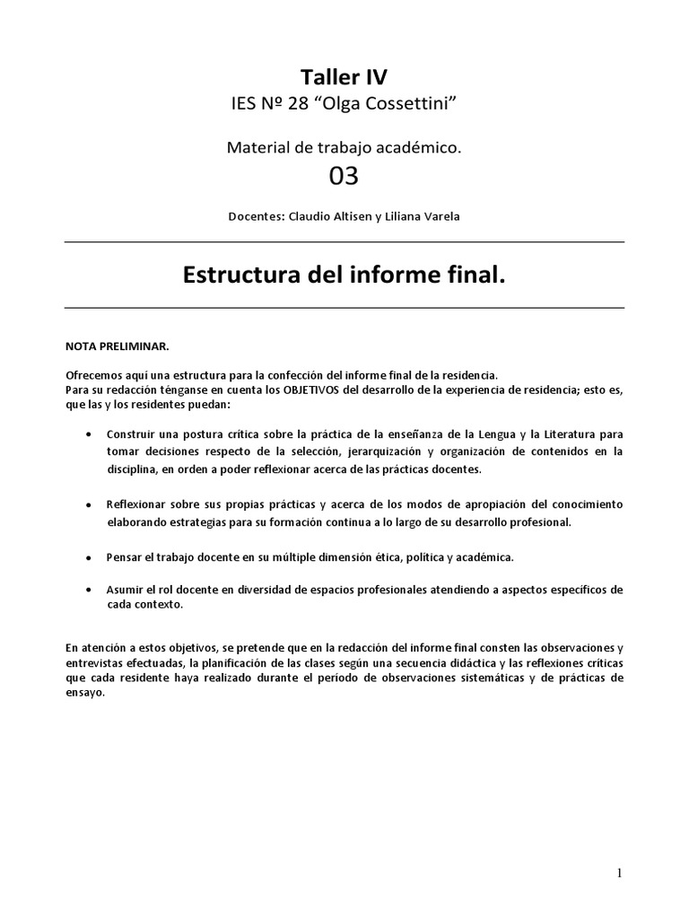 T4 - Cuadernillo 03 - ESTRUCTURA DEL INFORME FINAL | PDF | Evaluación | Enseñando