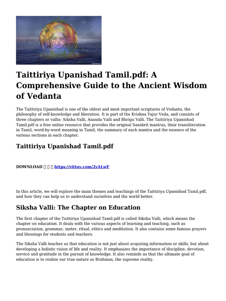 Taittiriya Upanishad Tamil - PDF: A Comprehensive Guide To The Ancient ...