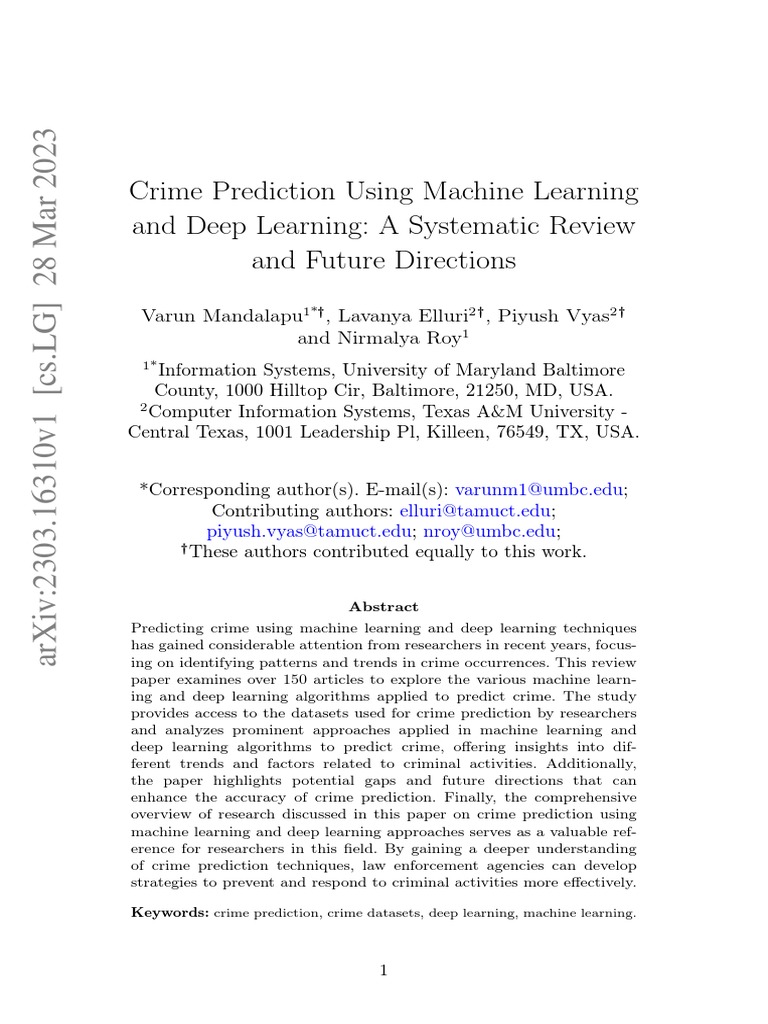 Crime Prediction Using Machine Learning and Deep Learning: A Systematic Review and Future ...