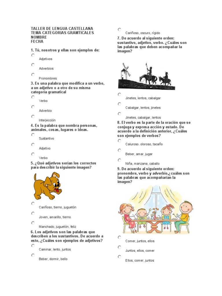 TALLER DE LENGUA CASTELLANA Grado 4 y 5 | PDF