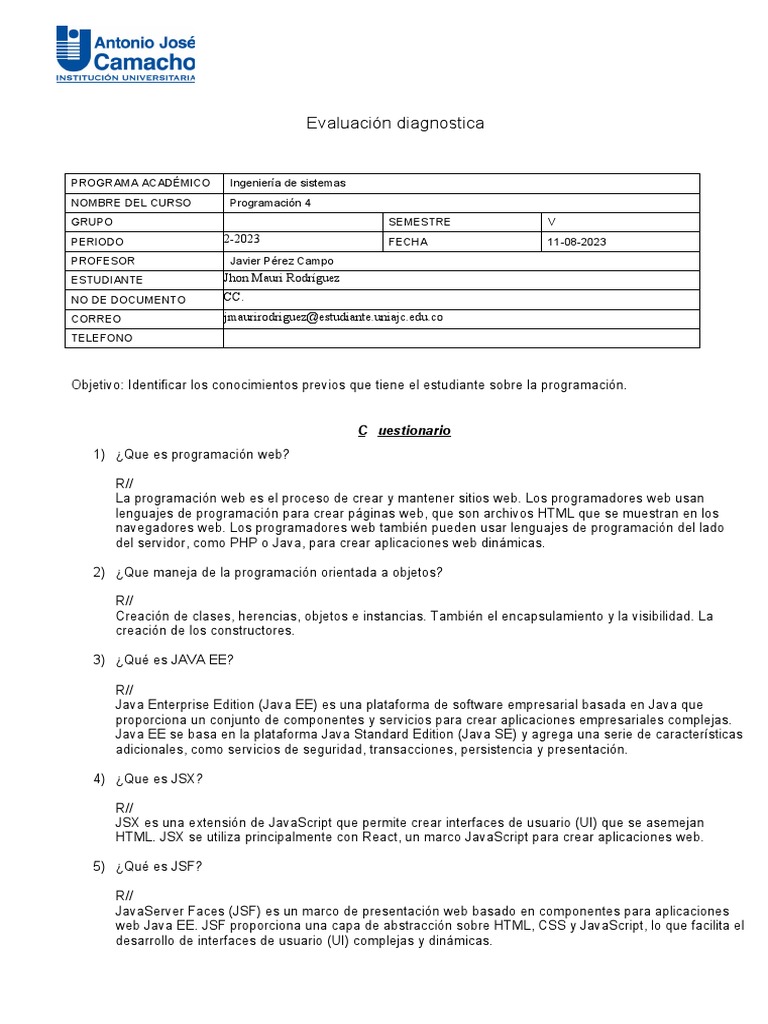 Evaluacion Diagnostica | PDF | Java (lenguaje de programación) | Red mundial