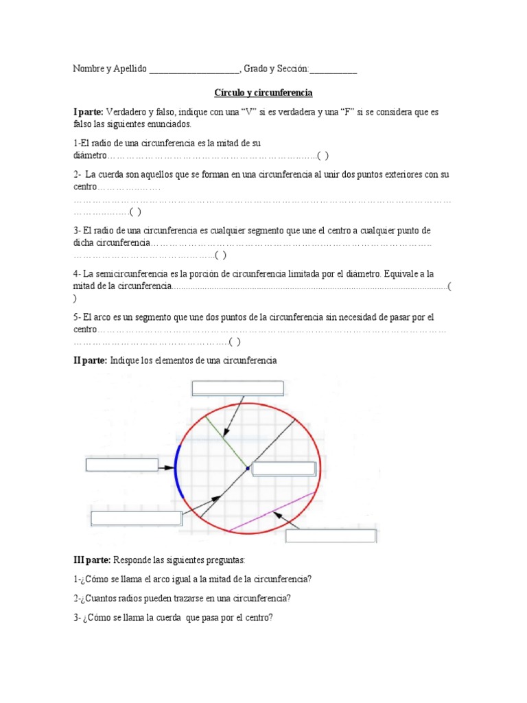 Modelo de Examen Circulo y Circunferencia | PDF | Métodos y materiales ...