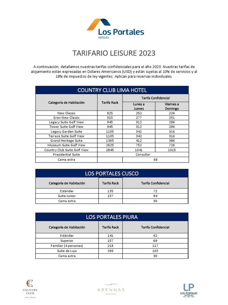 Tarifario AGVMI 2023 | PDF | Hotel | Agencia de viajes