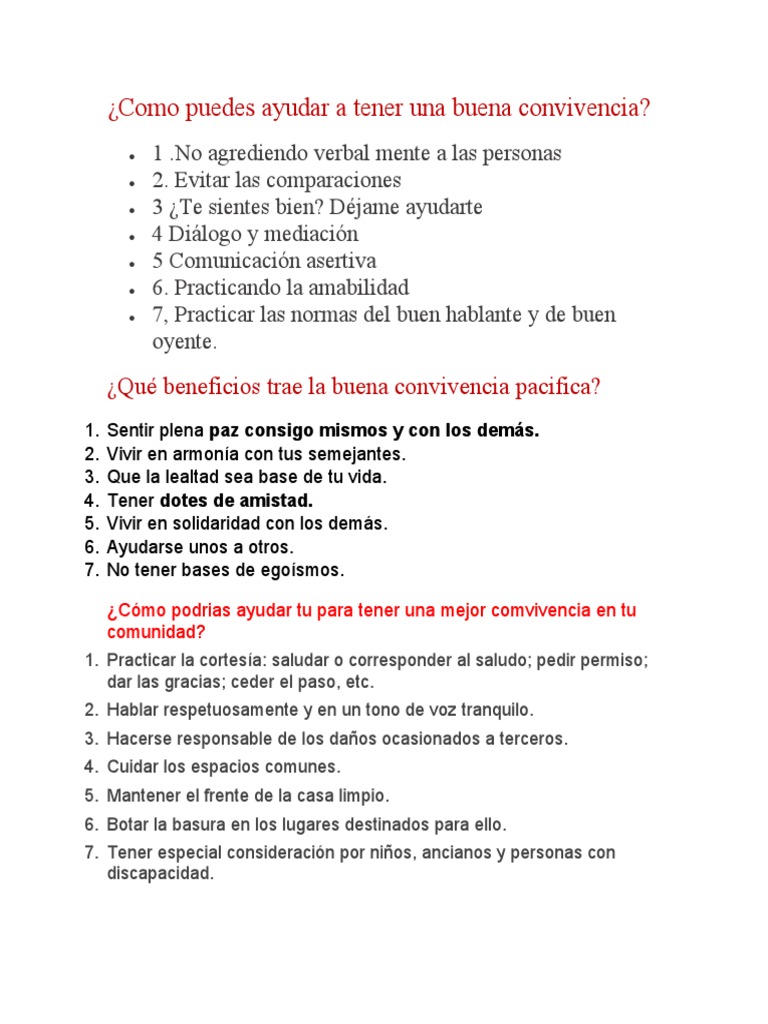 Como Puedes Ayudar A Tener Una Buena Conviv | PDF