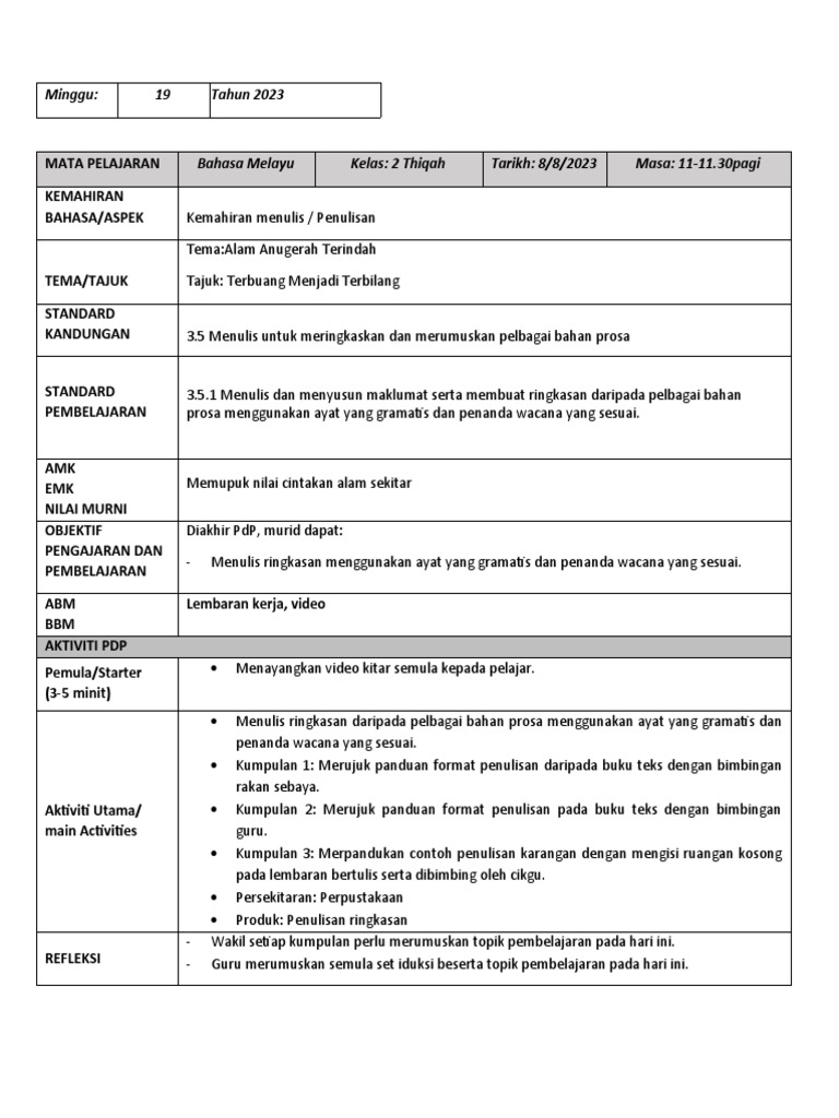 Contoh RPH Tema 11 | PDF