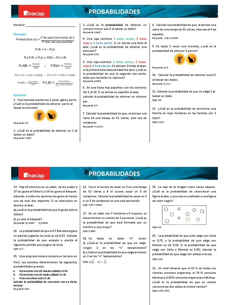 Probabilidades Ejercicios Propuestos PDF 2021 | PDF | Probabilidad
