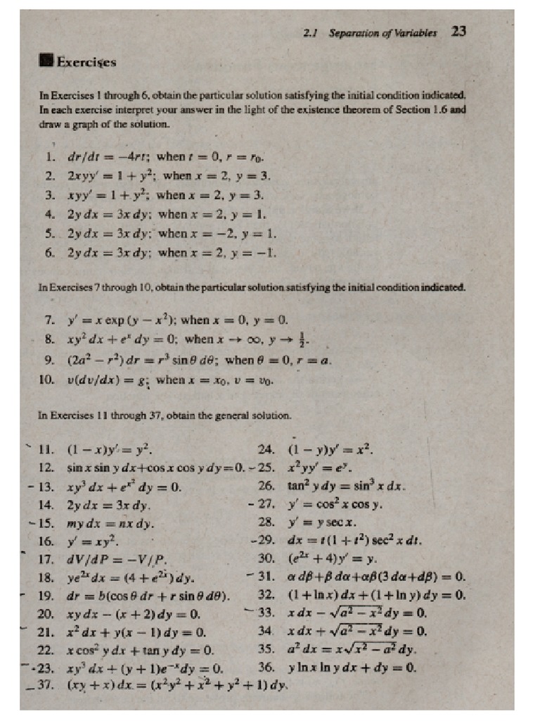 Exercise 1 Separation of Variables | PDF