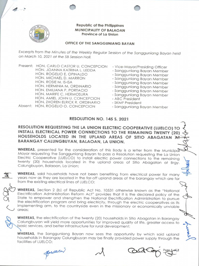 Resolution 145 S. 2021 - Requesting The LUELCO To Install Electrical ...