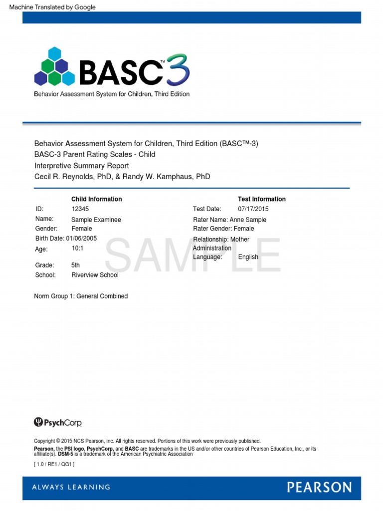 Basc 3 Rating Scales Sample | PDF | Anger | Standard Score