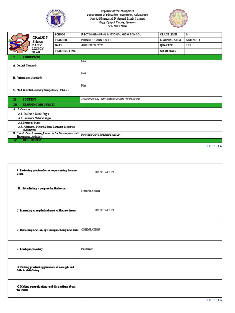 DLP Template Science | PDF | Learning | Teachers