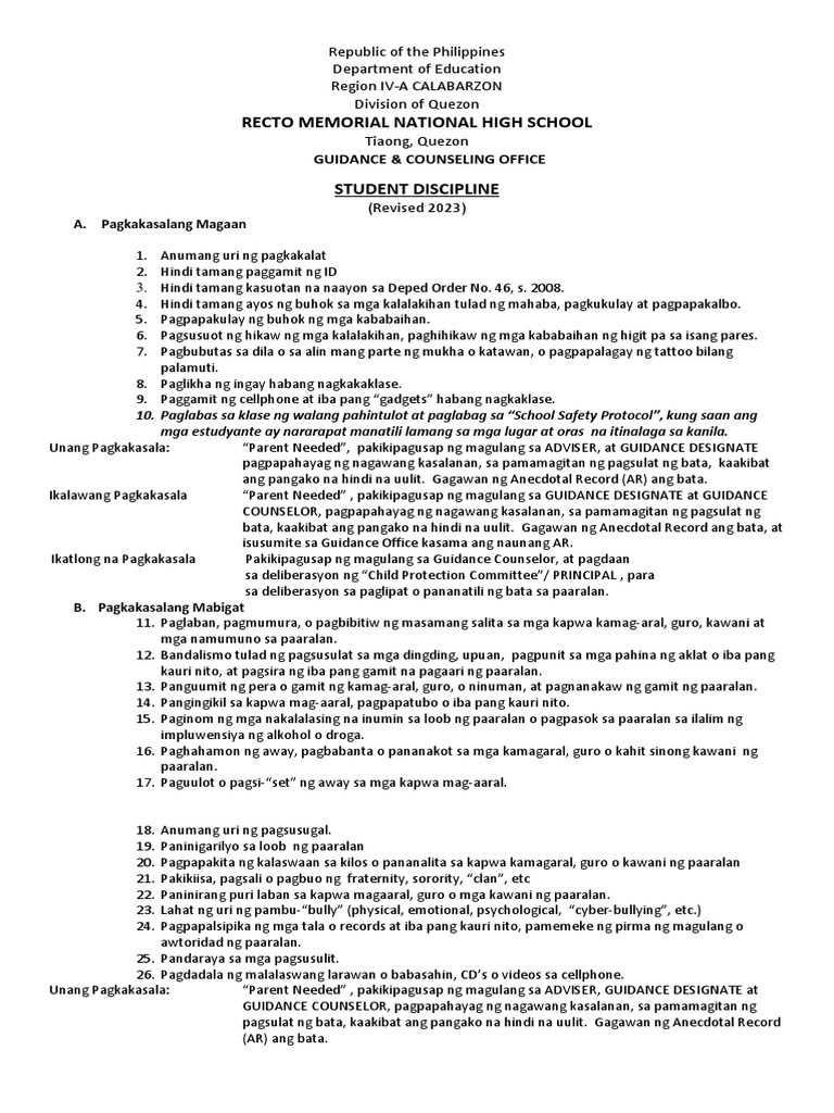 2023 Revised Student Discipline 1 4 | PDF