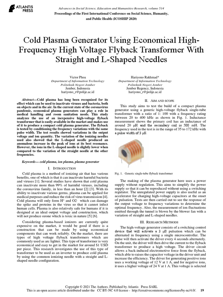 Cold Plasma Generator Using Economical High-Freque | PDF | High Voltage ...