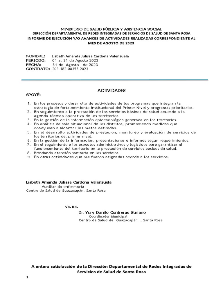 Informes Julio 2023 Lisbeth | PDF | Enfermería | Cuidado de la salud