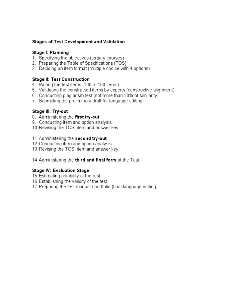 Stages of Test Development and Validation | PDF | Art