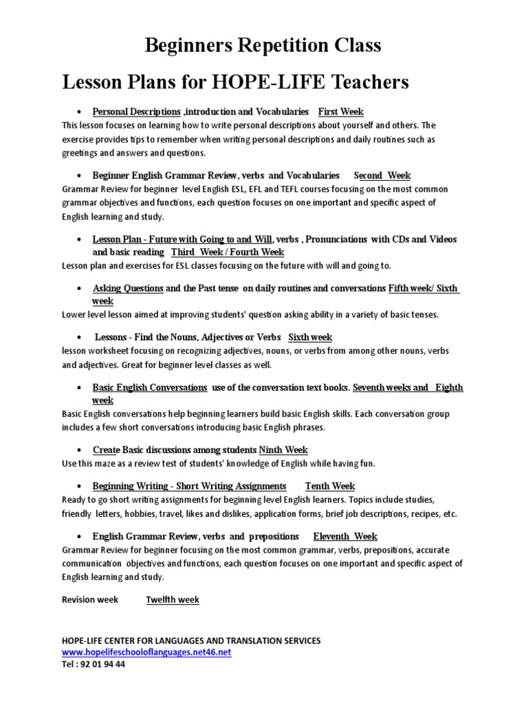 Beginners Repetition Class | PDF | English Language | English As A ...