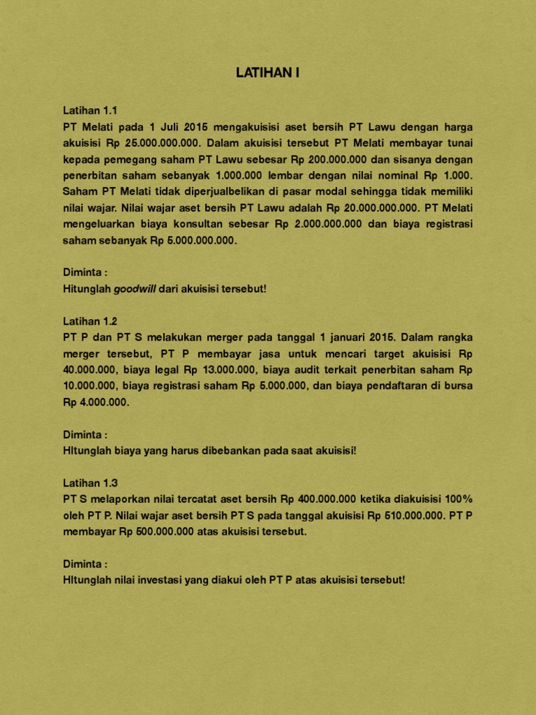 Latihan Kombinasi Bisnis 1 | PDF | Pengelolaan Keuangan & Uang