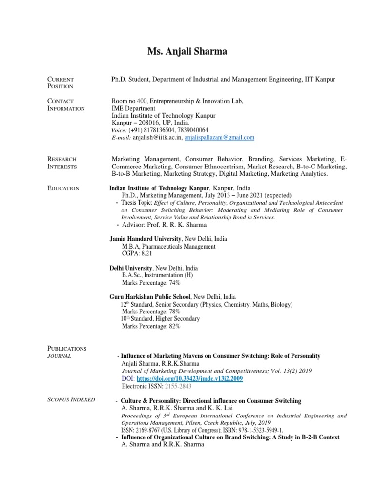 Anjali Resume PDF | Download Free PDF | Brand | Business