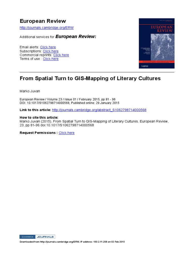 From Spatial Turn To GIS-Mapping of Literary Cultures | PDF | Space ...