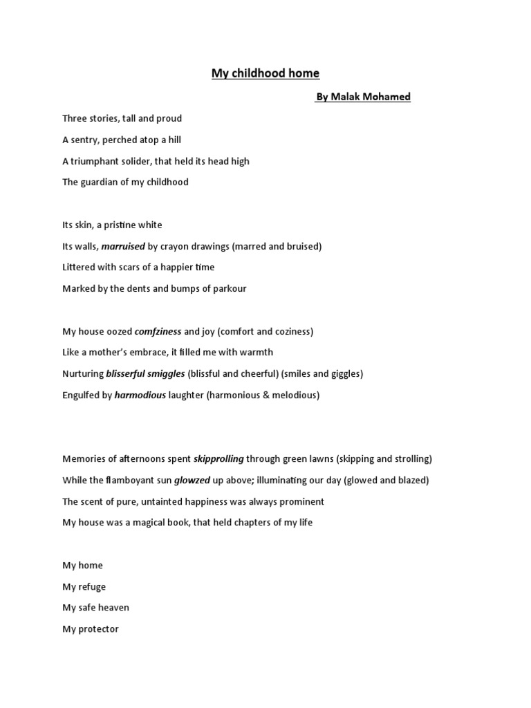 My Childhood Home (Poem) | PDF | Poetry