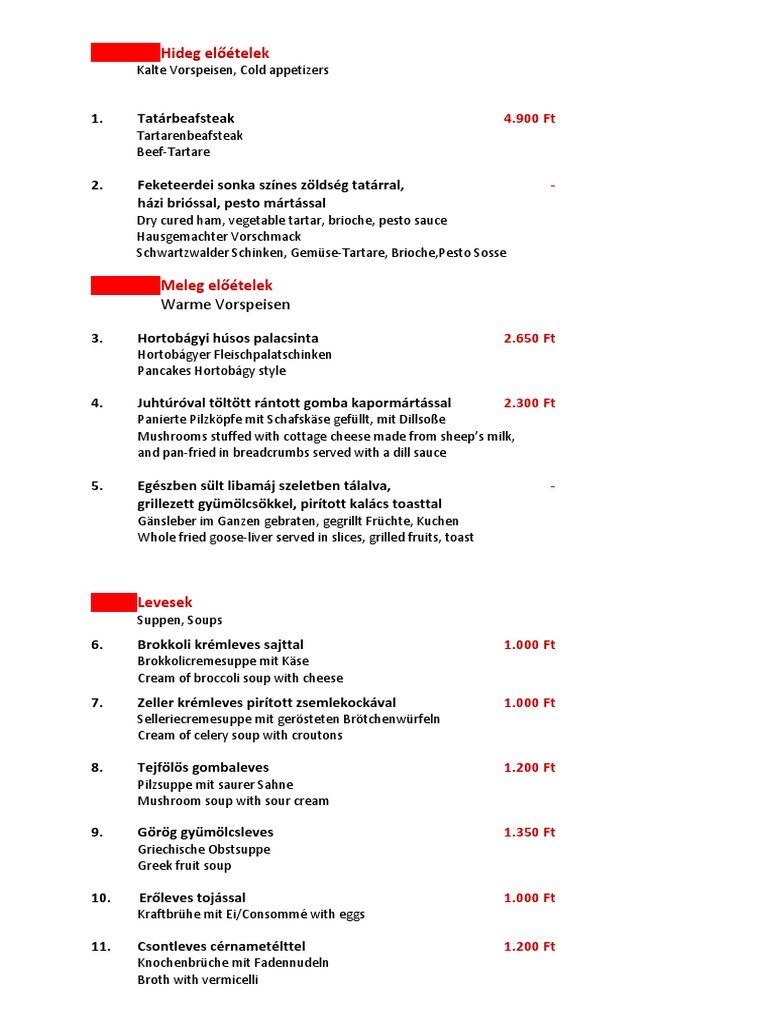 Laterum Etterem Ala Carte Etlap 2022 | PDF