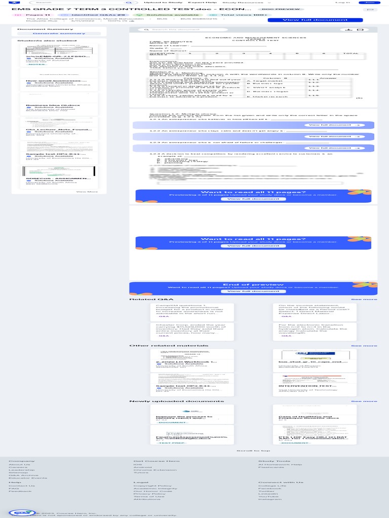 Ems Grade 7 Term 3 Controlled Test - Doc - Economic and Management ...