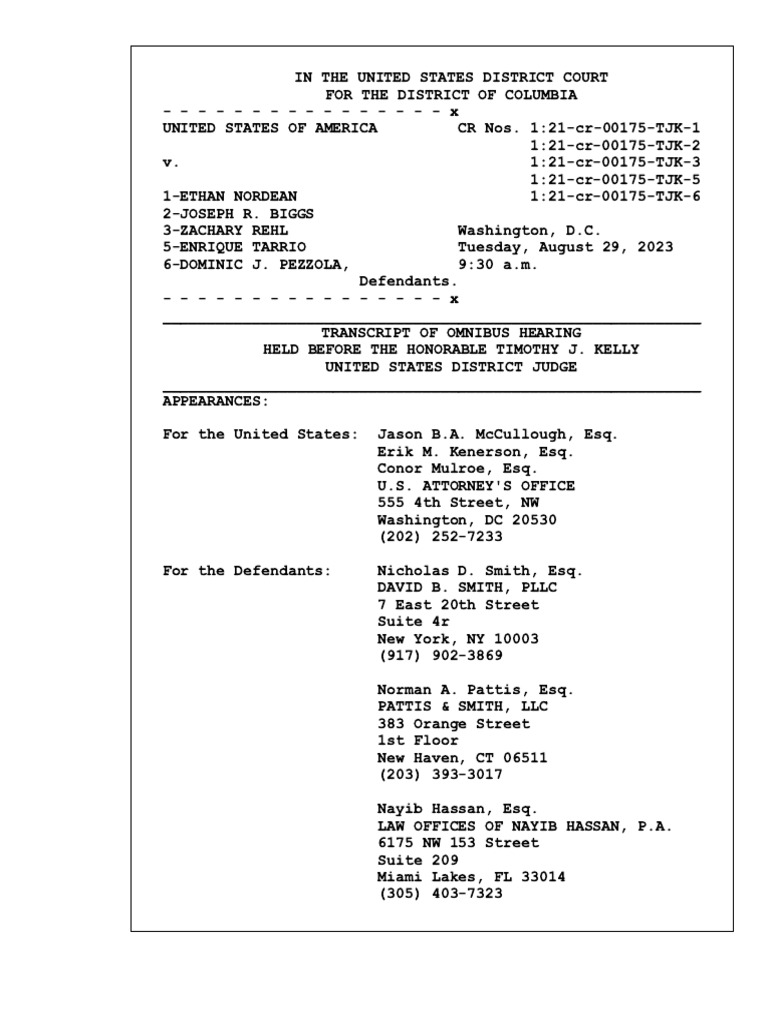 Judge Tim Kelly Proud Boys Pre-Sentencing Hearing Transcript | PDF ...