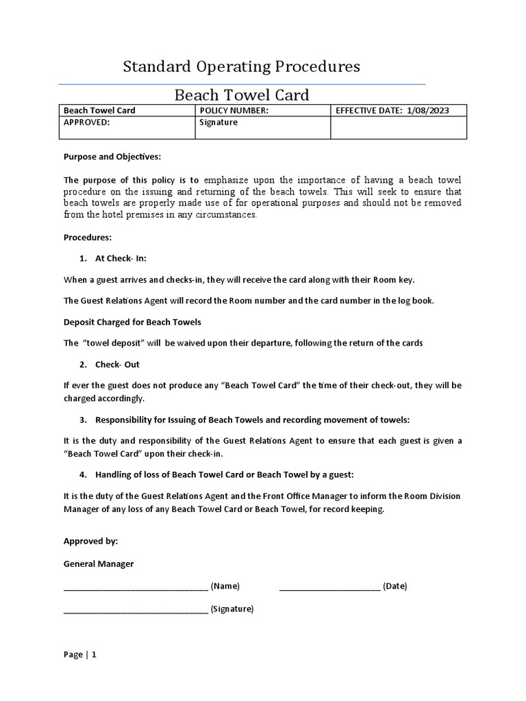 Hotel Beach Towel Policy | PDF | Finance & Money Management