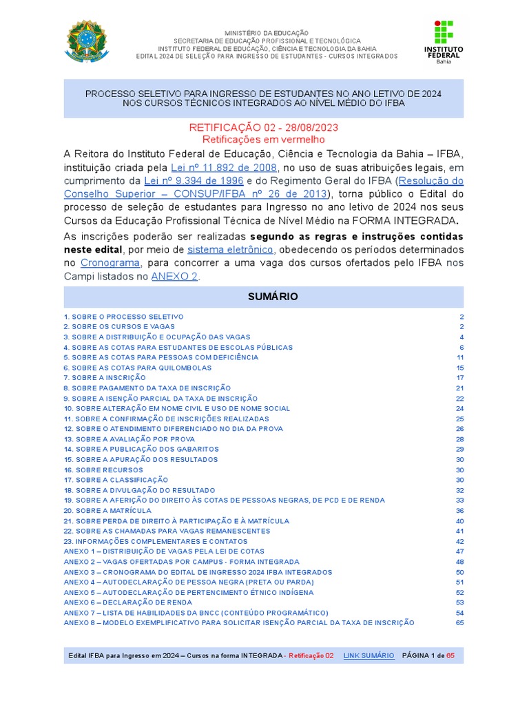 Retificacao 02 Edital Prosel 2024 Ifba Cursos Integrados | PDF | Desenvolvimento profissional