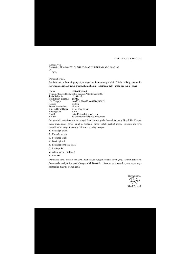 CV. Rizal Feliandi - Mekanik A2b - Sukomulyo-1-1-10-1-10 | PDF