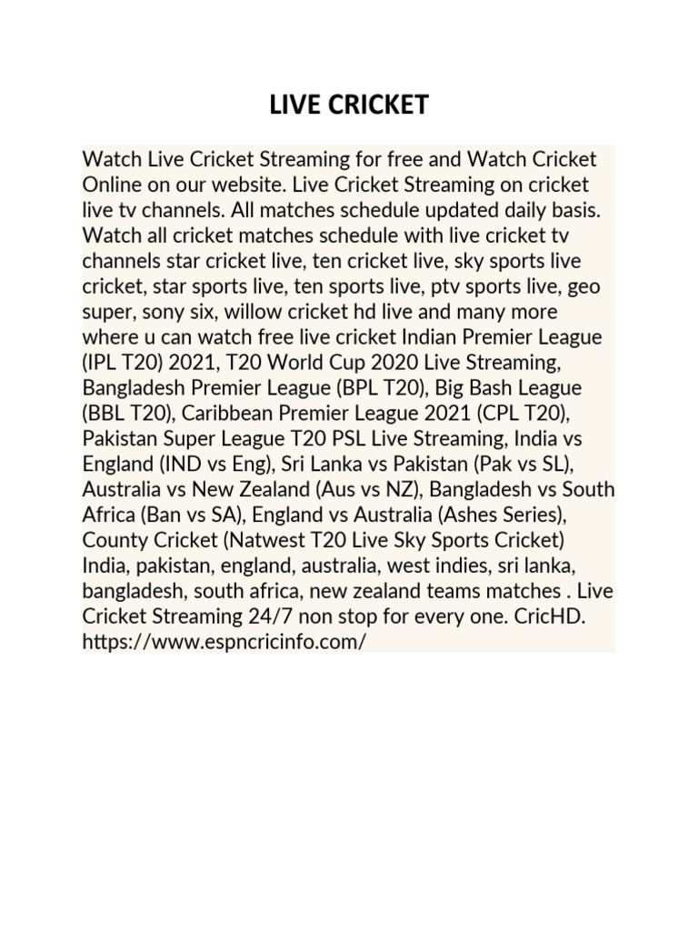 Free Live Cricket Streaming | PDF | Cooking, Food & Wine | Home & Garden
