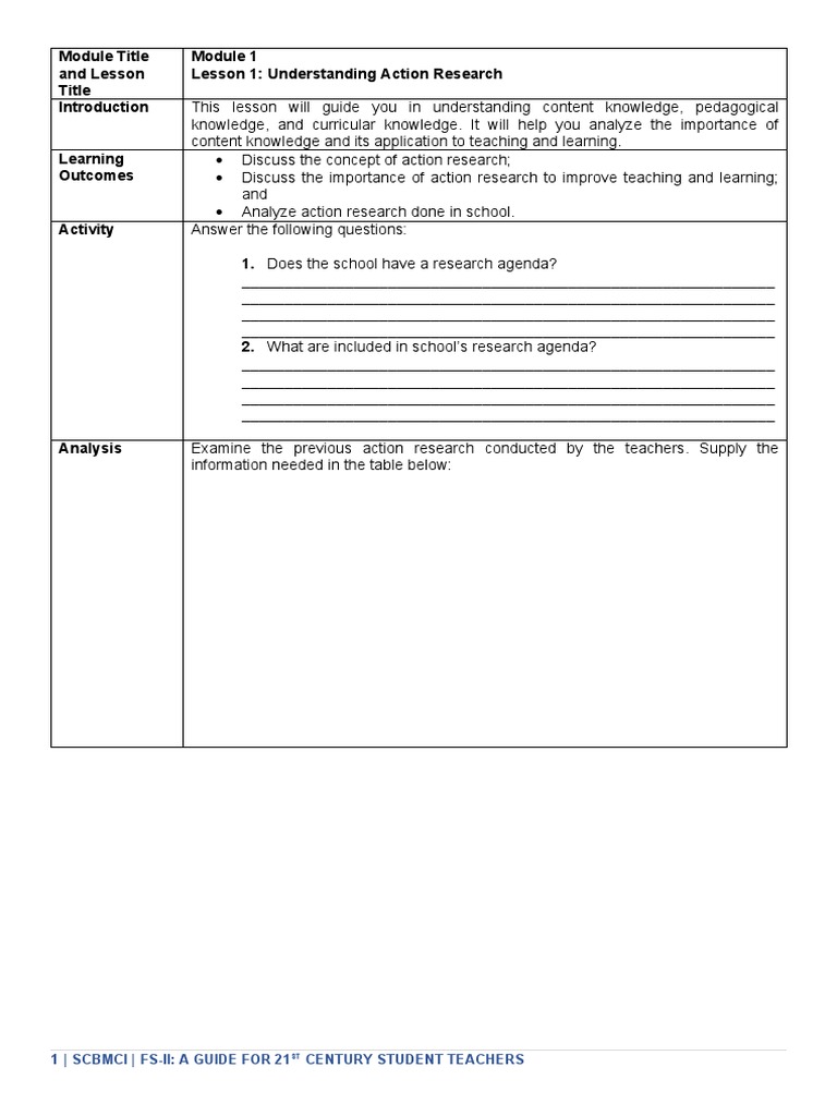 Module 1 Lesson 1 Understanding Action Research | PDF | Action Research | Teachers