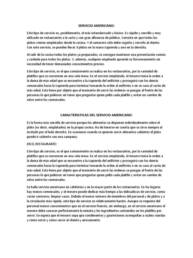 Servicio Americano | PDF | Camareros | Comida y bebida