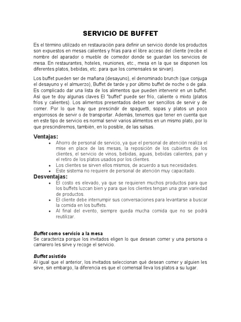 Servicio de Buffet | PDF | Camareros | Comida y bebida
