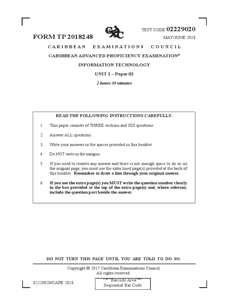 CAPE IT Unit 2 May - June 2018 Paper 2 | PDF | Barcode | Information ...
