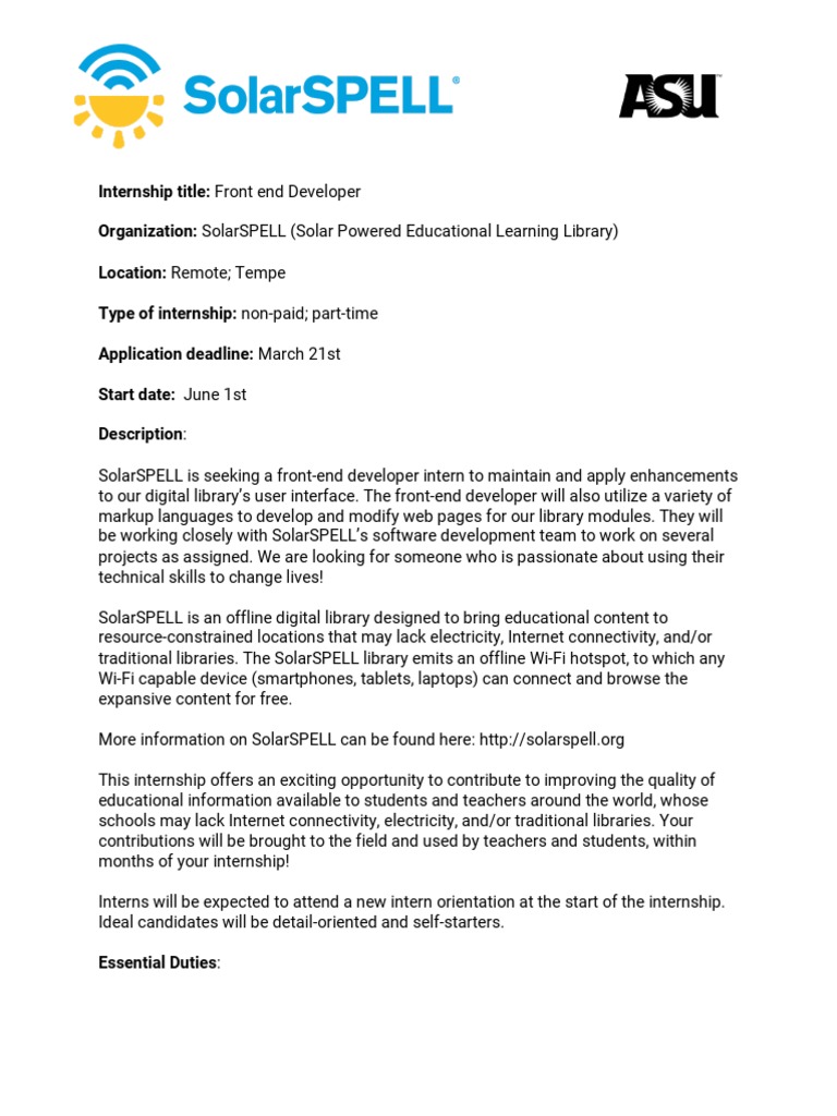 Front End Developer Internship Description | PDF | World Wide Web ...
