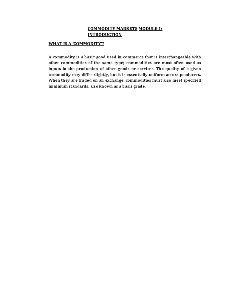 Commodity Market Full Notes | PDF | Commodity Markets | Futures Contract