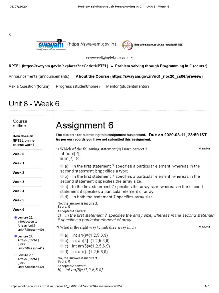 Noc20-Cs06 Week 06 Assignment 01 | PDF | Integer (Computer Science) | Data