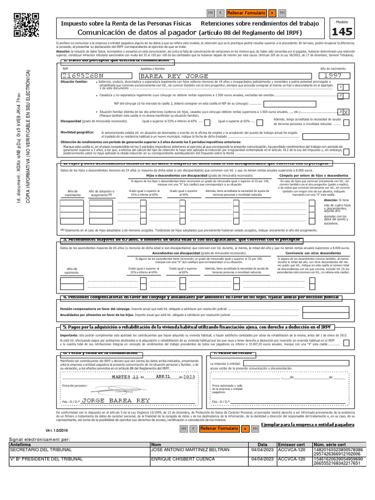 Modelo 145 | PDF | Invalidez | Impuestos