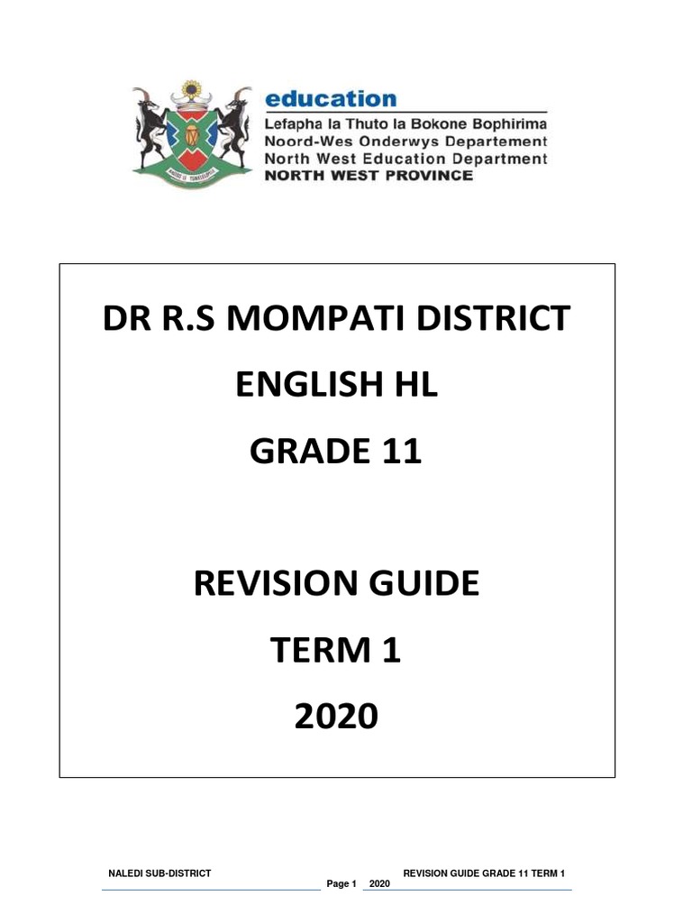 Grade 11 English Revision Guide 2020 | PDF | Subject (Grammar ...