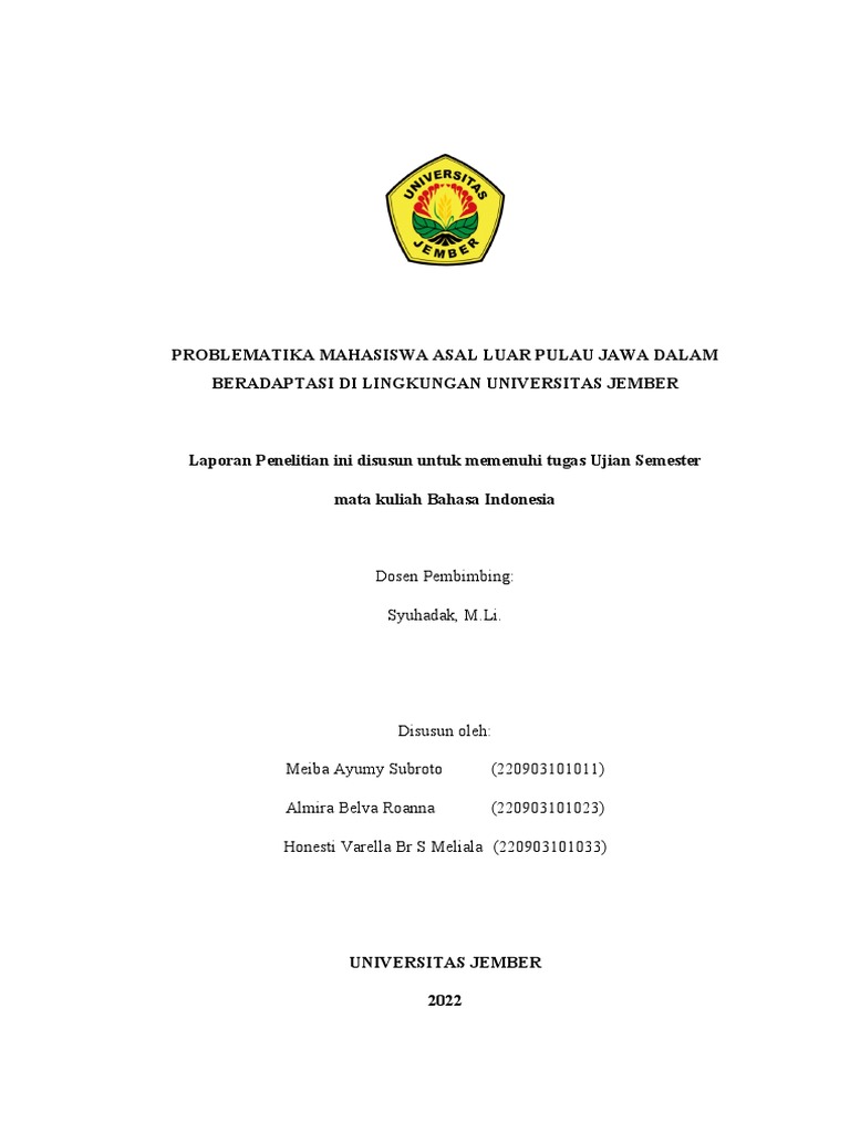 Proposal Laporan Penelitian Bahasa Indonesia MKU | PDF | Seni ...