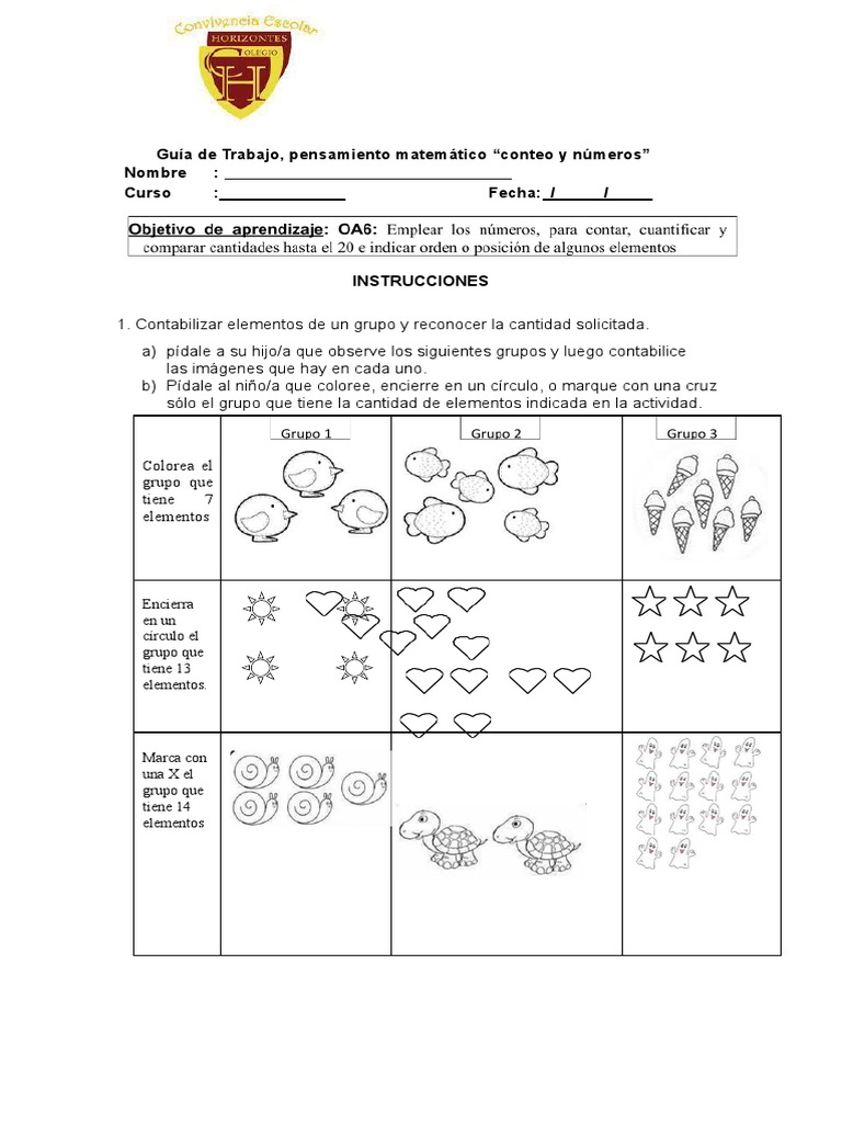 Guia - Conteo Identificacion Cantidades Del 0 Al 20 | PDF | Métodos y ...