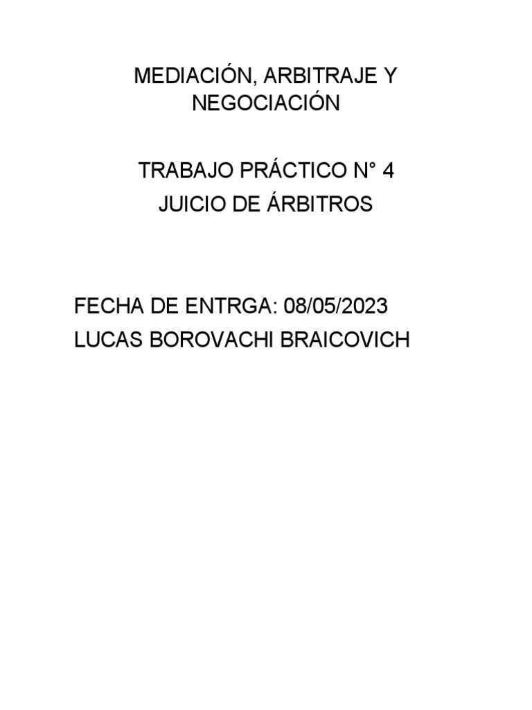 TRABAJO PRACTICO N° 4 MEDIACION | PDF | Arbitraje | Caso de ley