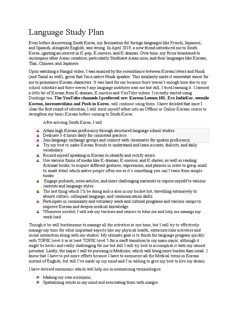 Plan of Study 3 | PDF | Korean Language | Physician