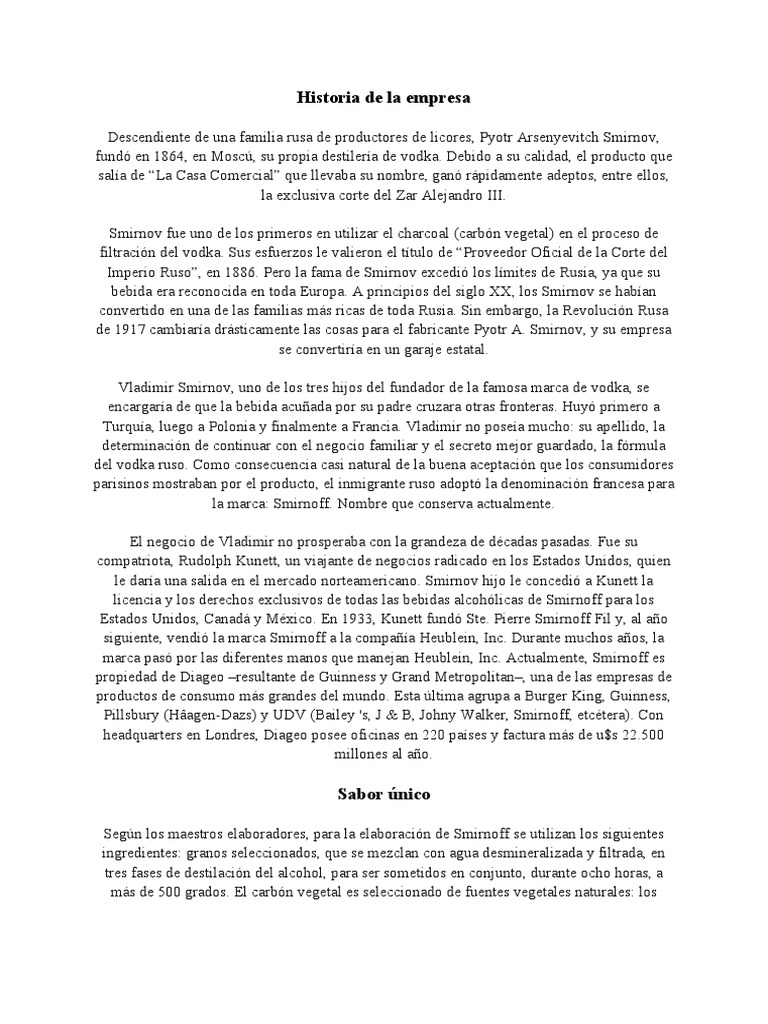 Historia de la empresa | PDF | Vodka | Rusia